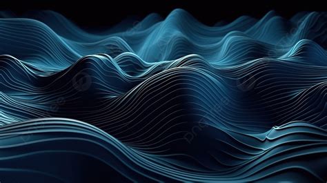어두운 배경에 3d 물결 모양 벡터 일러스트 다운로드 파도 미래 모양 추상 모델링과 유사한 파란색 기하학적 선 줄무늬의 3d 그림 고화질 사진 사진 배경 일러스트 및