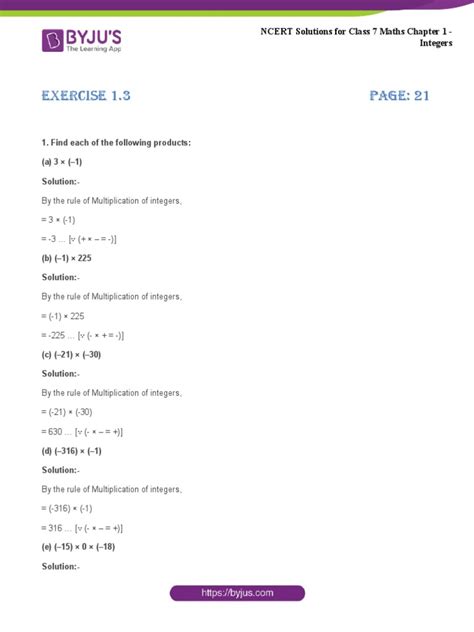 ncert solutions for class 7 maths 5may chapter 1 integers exercise 1 3