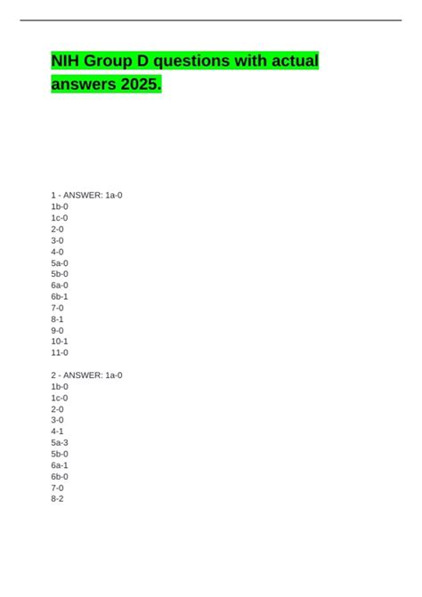 NIH Group D Questions With Actual Answers 2025 APEX NIH Stuvia US