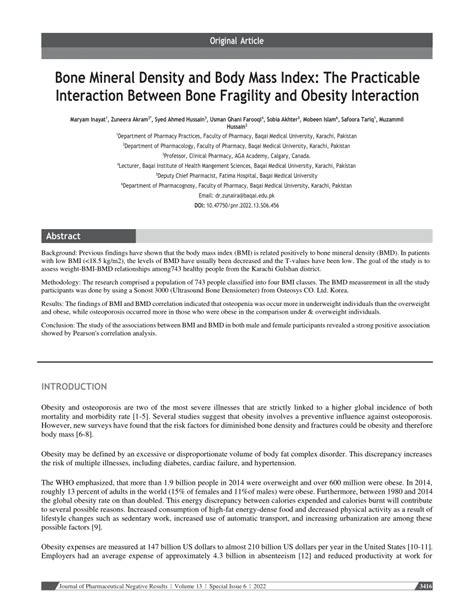 Pdf Bone Mineral Density And Body Mass Index The Practicable Interaction Between Bone