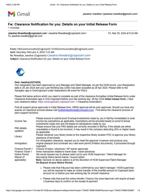 Gmail Fw Clearance Notification For You Details On Your Initial