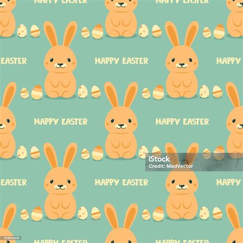 행복한 부활절 부활절 귀여운 재미 있는 만화 토끼와 벡터 완벽 한 패턴입니다 부활절 휴일 디자인 플랫 토끼 토끼 벡터 일러스트 레이 션 0명에 대한 스톡 벡터 아트 및 기타