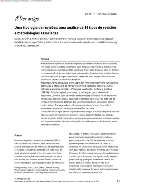 A Typology Of Reviews An Analysis Of 14 Review Types And Associated Methodologies En Pt
