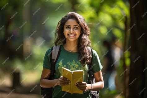 Premium Ai Image Young Indian College Girl Holding Backpack And Books