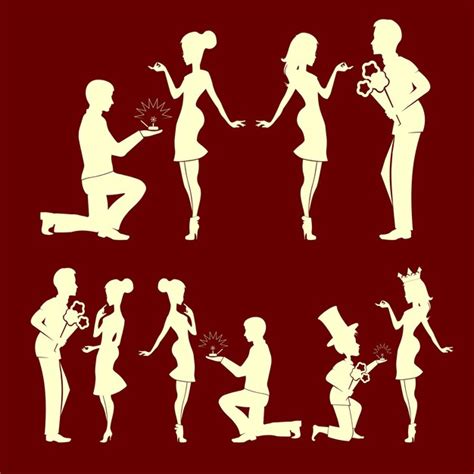 남자와 여자의 실루엣 세트 프리미엄 벡터