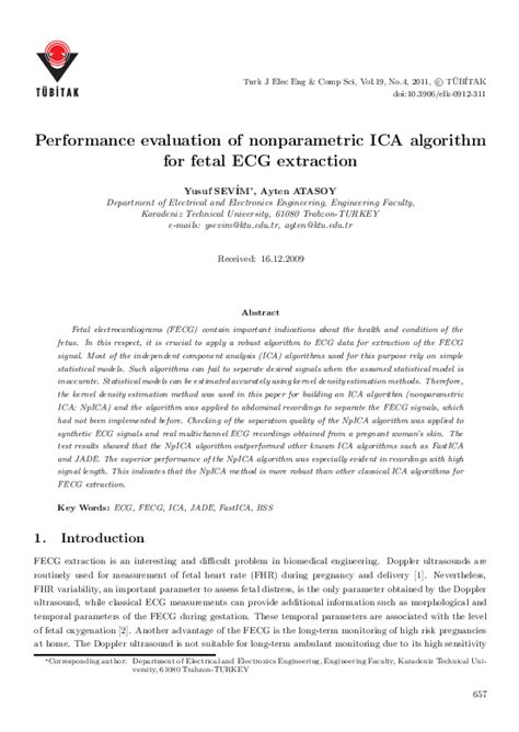Pdf Performance Evaluation Of Nonparametric Ica Algorithm For Fetal