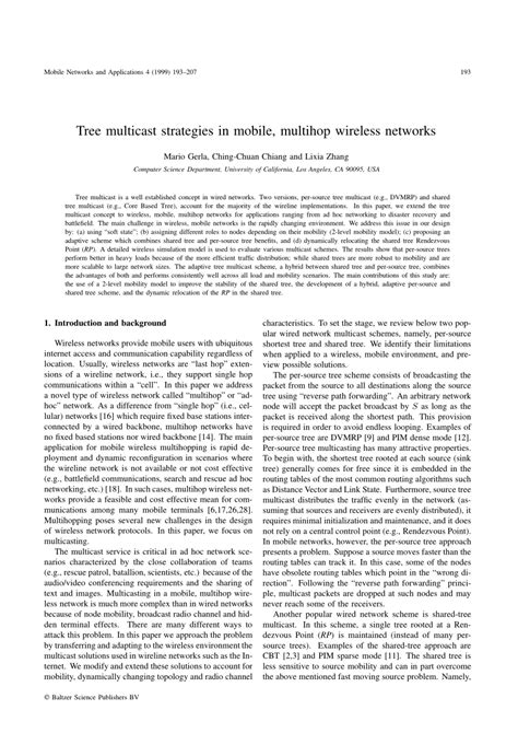 Pdf Tree Multicast Strategies In Mobile Multihop Wireless Networks