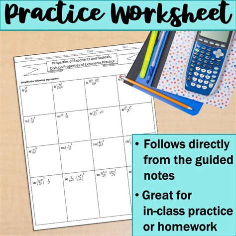 Division Properties Of Exponents Guided Notes Practice Worksheet