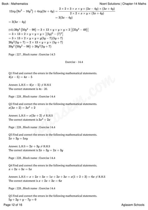 Ncert Solutions 2025 Class 8 Maths Chapter 12 Factorisation Question Answer Pdf Aglasem