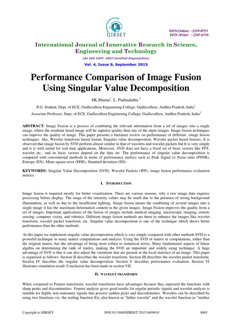 Pdf Performance Comparison Of Image Fusion Using Singular Value