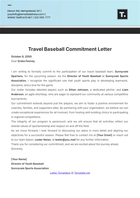 Free Travel Baseball Commitment Letter Template To Edit Online