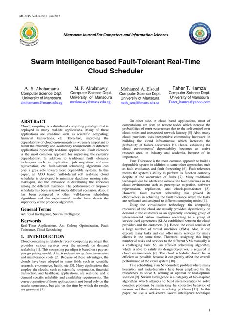 Pdf Swarm Intelligence Based Fault Tolerant Real Time Cloud Scheduler