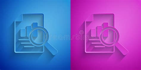 Paper Cut Document With Graph Chart Icon Isolated On Blue And Purple