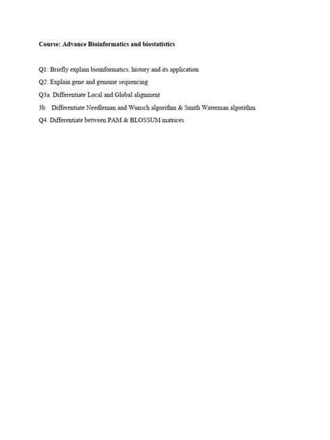 Bioinformatics And Biostatistics Course Pdf Sequence Alignment