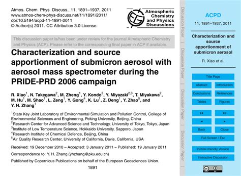 Pdf Characterization And Source Apportionment Of Submicron Aerosol With Aerosol Mass