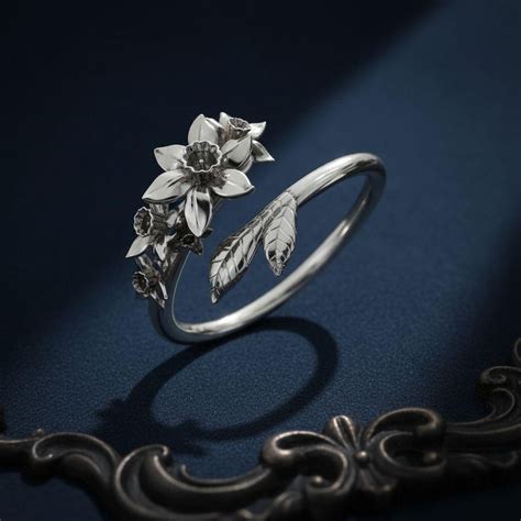Daffodil Birth Flower Ring 925 Sterling Silver Botanical Floral