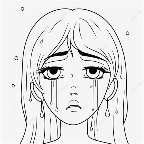 그녀의 얼굴 개요 스케치 드로잉에 눈물을 흘리는 소녀 색칠 페이지 벡터 우는 여자 그리기 우는 여자 개요 우는 여자 스케치