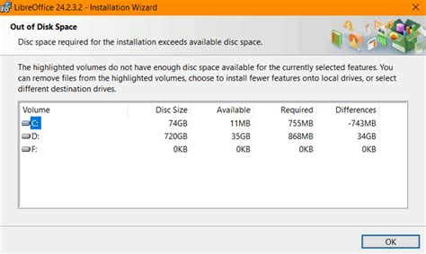 Cannot Install LibreOffice To D Drive Windows Not Enough Disk Space On C Drive English
