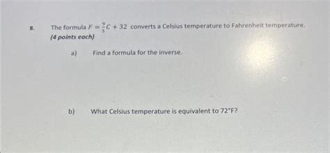 Solved The Formula F 59C 32 Converts A Celsius Temperature Chegg Com