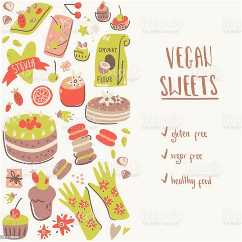 베이커리 주방 요소와 건강한 과자를 가진 포스터 케이크 컵 케이크와 딸기 세련된 배경 견과에 대한 스톡 벡터 아트 및 기타