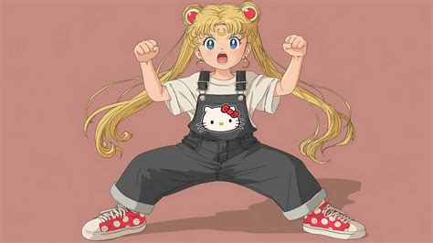Free Sailor Moon Hello Kitty Overalls Desktop Wallpaper 4k