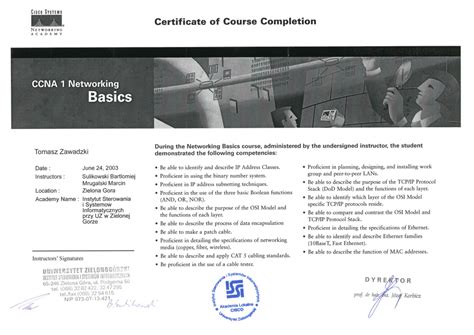 My Publications CISCO CCNA 1 Networking Basics Certificate 2003 Page 1 Created With
