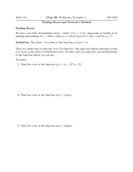 finding roots and newton s method worksheet for higher ed lesson planet