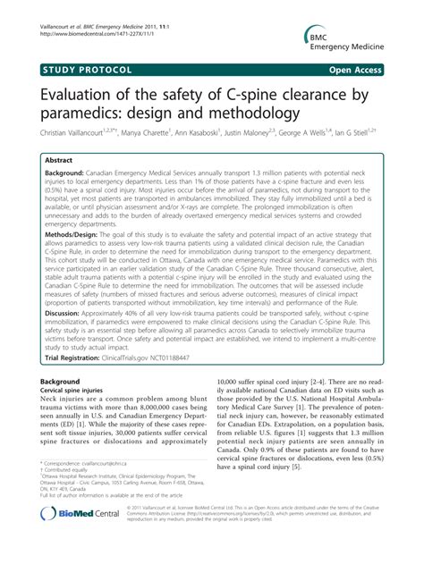 PDF Evaluation Of The Safety Of C Spine Clearance By Paramedics