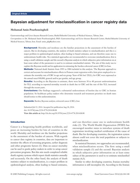 Pdf Bayesian Adjustment For Misclassification In Cancer Registry Data