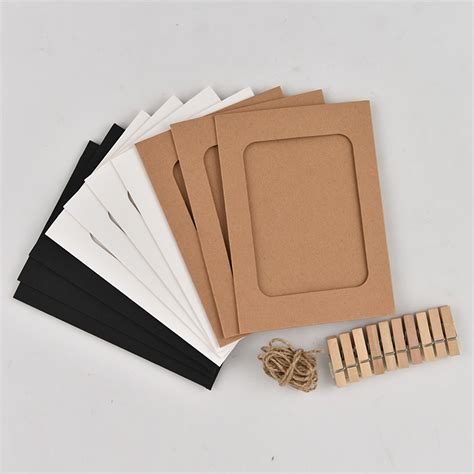【local Stock】10pcs Paper Photo Frames With Flax String And Clips 3 Colors Hanging Photo Display