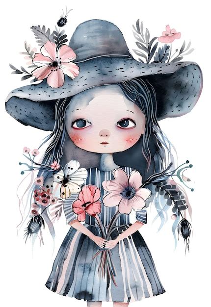 Premium Photo Cute Stripped Girl And Flowers