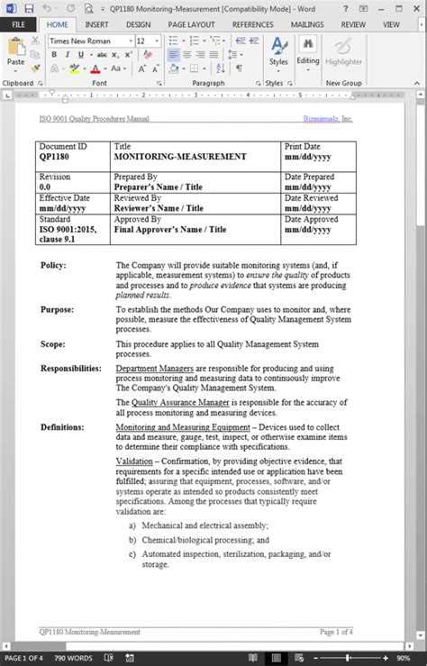 Monitoring Measurement Procedure Iso 9001 2015