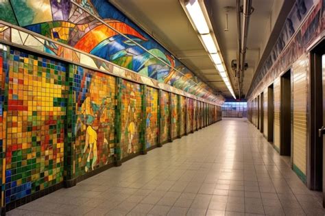 Premium Ai Image Colorful Mosaic Artwork In A Subway Station Created