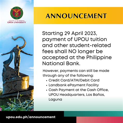Payment Of Upou Tuition And Student Related Fees University Of The