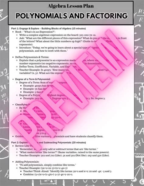 Polynomials And Factoring Pdfppt Algebra Lesson Plan By Scholastic