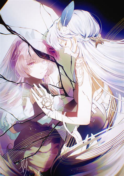 Safebooru 2girls Absurdres Alternate Form Broken Mirror Crack Cracked
