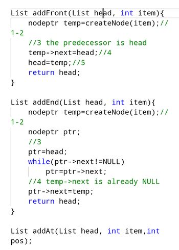 Answered In C Define List AddAt List Head Int Item Int Pos Bartleby