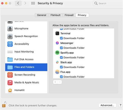 Can T Add Apps To Files Folders Under Security Privacy MacRumors Forums
