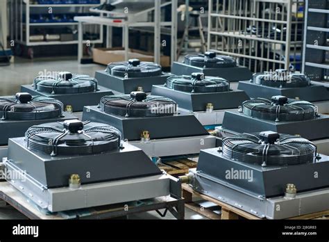 Group Of New Industrial Machines Parts Prepared For Assembly Standing