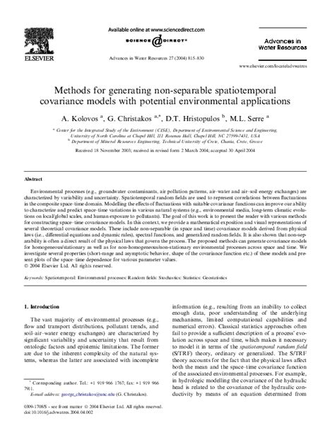 Pdf Methods For Generating Non Separable Spatiotemporal Covariance
