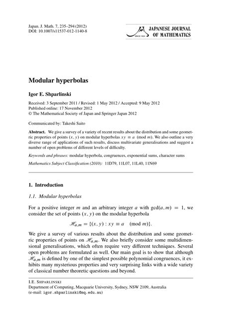 Pdf Modular Hyperbolas