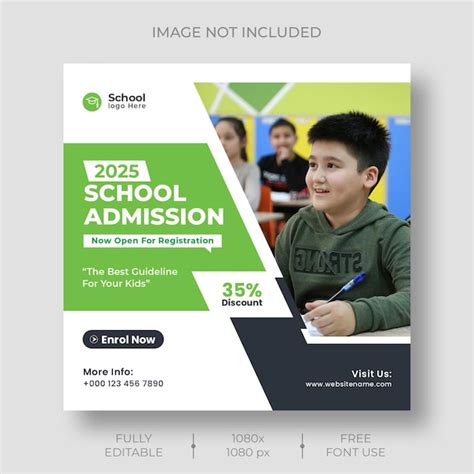 학교 입학 소셜 미디어 게시물 및 웹 배너 템플릿 무료 Psd 파일