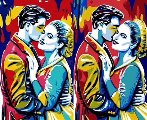 Spot The Difference Kissing Couple Artistic Rendition Stock