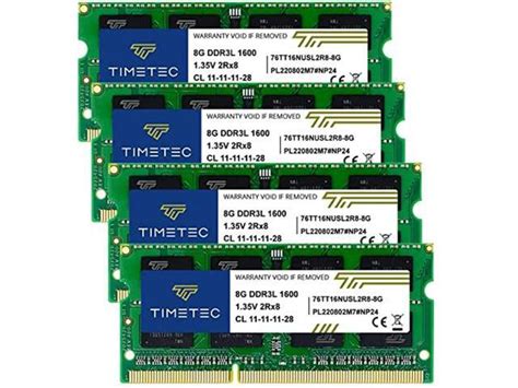 Timetec 32gb Kit 4x8gb Ddr3l Ddr3 1600mhz Ddr3l 1600 Pc3l 12800 Pc3 12800 Non Ecc