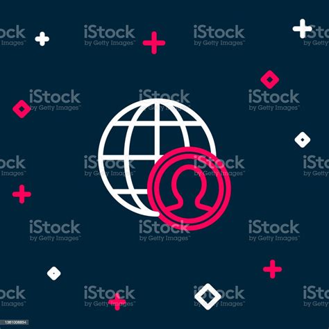 라인 글로브와 사람들은 파란색 배경에 고립 아이콘 글로벌 비즈니스 기호 소셜 네트워크 아이콘입니다 다채로운 개요 개념 벡터 개념에 대한 스톡 벡터 아트 및 기타 이미지