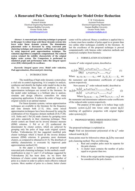 Pdf A Renovated Pole Clustering Technique For Model Order Reduction