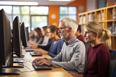 Premium Photo Students Working On Computers In Library