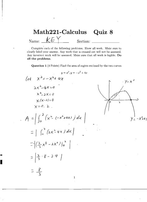 Quiz 8 With Solutions For Calculus And Analytic Geometry Math 221 Docsity
