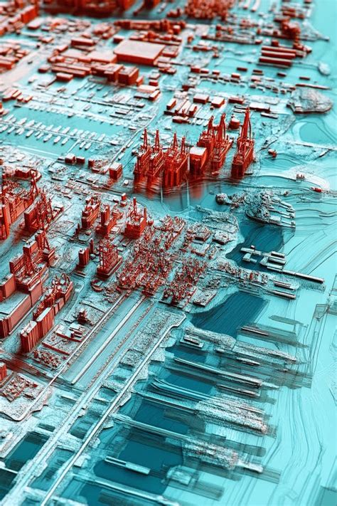 3d Lidar Gis Map Of An Urban Coastal Area Featuring Elevation Docks And