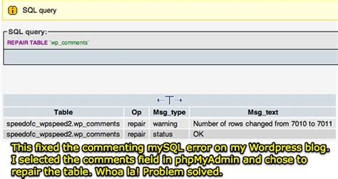 wordpress commenting restored thanks to phpmyadmin table repair